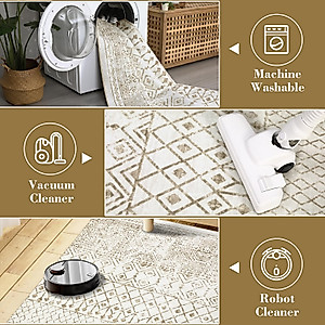 GarveeHome Runner Area Rug Boho Stain Resistant Rug 2x6 Entryway Rug Indoor Door Mat Non Slip Floor Cover Kitchen Mat Throw Carpet for Bedroom Living Room Laundry, Taupe 2' x 6'