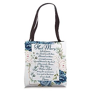 Hail Mary Full of Grace Prayer Catholic Blessed Mother Mary Tote Bag