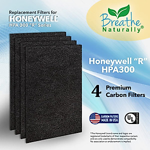 Breathe Naturally "R" Replacement Filters Compatible with Honeywell Air Purifier HPA300 or HRF-R3 Series - Activated Carbon Prefilter - Made in USA - 14"x17.2"x0.2" (Pack of 4 Carbon Prefilters)