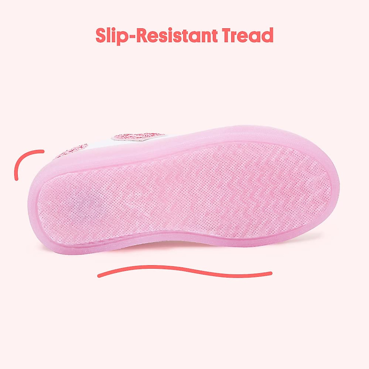 FabKids Girls Light Up Sneakers Glitter Heart White Shoes Low Top Lace Up Tennis Sneaker for Little Kid Size 2