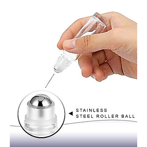 Essential Oil Roller Bottles 63 Pack 10ML Glass Roller Bottle Amber For Essential Oil (4 Opener,6 Pipettes, 4 Funnels,192 Label) (Clear)