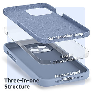 SURPHY Compatible with iPhone 13 Pro Max Case with Screen Protector, (Camera Protection + Soft Microfiber Lining) Liquid Silicone Phone Case 6.7 inch 2021, Sierra Blue