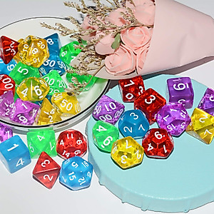DND Dice 5×7 Sets, 35Pieces Transparent Rainbow Polyhedral DND Dice for RPG MTG Table Game Dice