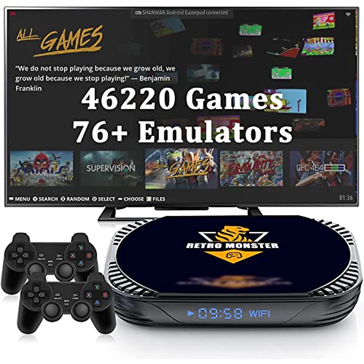 Game Consoles Built-in 46220 Retro Games, Retro Console with S905X4 Chip, Plug and Play Video Game Console for 4K TV, EmuELEC 4.6 Gaming System/Android TV 11 all in 2, Emulator Console Support WiFi/BT