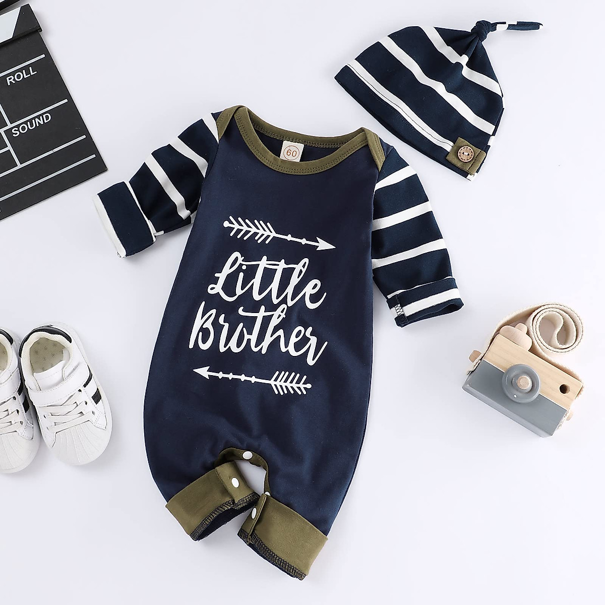 Rutoe Newborn Baby Boy Romper Stripe Sleeve Outfits Jumpsuit Clothes One Piece Romper (0-3M)