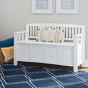 Copper Grove Migdalia Flip Top Slat Back Storage Entryway Bench White Painted