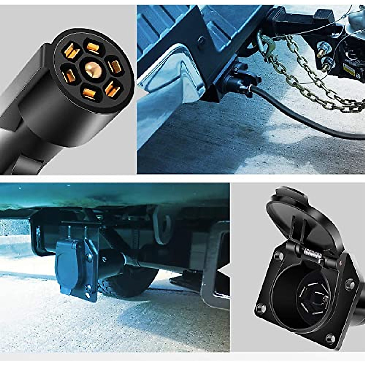 Nilight - 50050R 7-Way Trailer Plug Socket Extension Cable 3FT Long 10-14 AWG Double-Prong Copper Terminals/Wires for 7-Blade Trailer Wiring Connector Cord, 2 Years Warranty