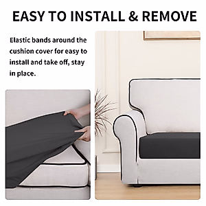 Easy-Going 100% Waterproof Chair Sofa Seat Cushion Slipcovers Couch Cushion Cover Stretch Furniture Protector for Kids, Pets (3-Piece Sofa Cushion, Dark Gray)