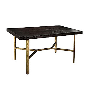 Uolfin Wood Dining Table with Oak Veneer and Distressed Gold Metal Legs, 60" L