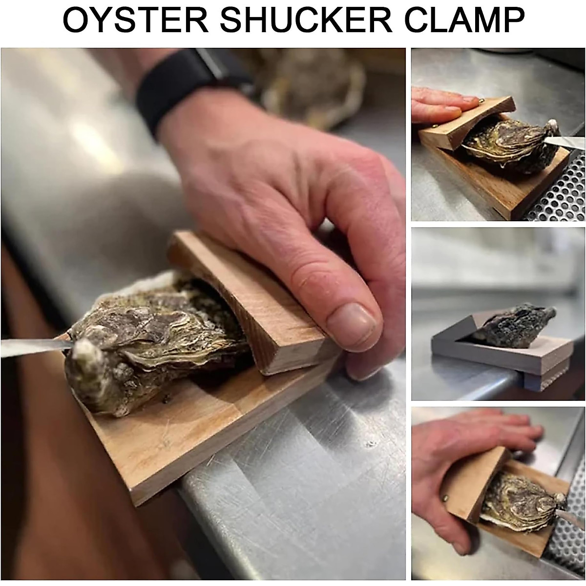 Xyeyo Oyster Shucking Clamp Shucker Tool Wood Oyster Holder Opener Shucking Block Wooden Seafood Shucking Clip for Kitchen Home Outdoor Barbecue Camping (1PCS), 3.14*5.1inch