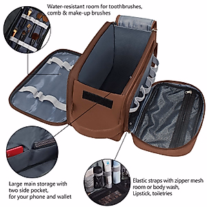 Buruis Extra Large Toiletry Bag for Men, Travel Toiletry Organizer Dopp Kit Water-resistant Shaving Bags, PU Leather Cosmetic Bathroom Shower Bag for Toiletries, Grooming, Accessories (Brown)