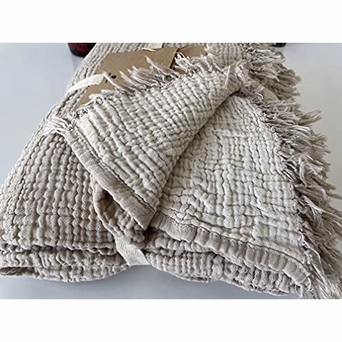 Muslin Blanket 100% Cotton, 4 Layers Bedspread, Soft Turkish Cotton Muslin Bed Cover, Reversible Coverlet, Beige (King Size 95x102-230x260cm)