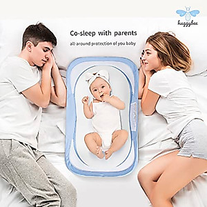 Huggybee Baby Travel Bassinet,Portable Bassinet with 2 in 1 Canopy for Newborn,Baby Lounger Baby Crib Co-Sleeping Bed with Mosquito Net
