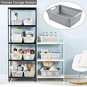 LOSYHU 6Pack Plastic Storage Baskets, Woven Plastic Baskets, Gray Small Weave Bins Organizer for Kitchens, Cabinets, Bathrooms, Bedrooms, Countertop, under Sink or on Shelves (11.2"x7.5"x3.8")