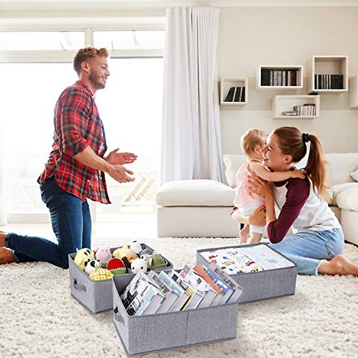 DIMJ Closet Baskets, 3 Packs Trapezoid Storage Bins, Foldable Fabric Baskets for Clothes, Baby Toiletry, Toys, Towel, DVD, Book