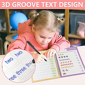 4 Pack Groove Magic Practice Copybook for Kids, Comfy Kindergarten Handwriting Set, Life Pigment Copy Book, Reusable Tracing Workbook with Pens & Aid Pen Grips