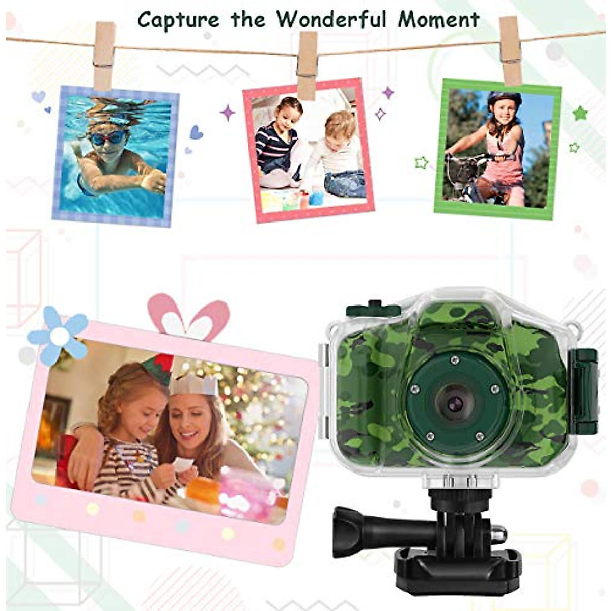 DEKER Kids Camera Underwater Waterproof Camera for Best Christmas Birthday Gifts for Boys Girls Age 3-12 HD Digital Video Camera Mini Children Camcorder Camera 2 Inch IPS Screen with 32GB Card (Green)