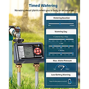 DEWENWILS Sprinkler Timer, Water Timer for Garden Hose, Programmable Hose Timer Automatic Faucet Watering Irrigation Timer for Yard Lawn, Manual Rain Delay Mode, Low Battery Warning