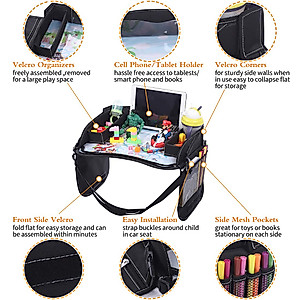 Innokids Kids Travel Lap Tray Children Car Seat Activity Snack and Play Tray Desk with Erasable Surface, iPad & Tablet Holder, Detachable Organizers for Cars, Planes & Baby Stroller (Black)