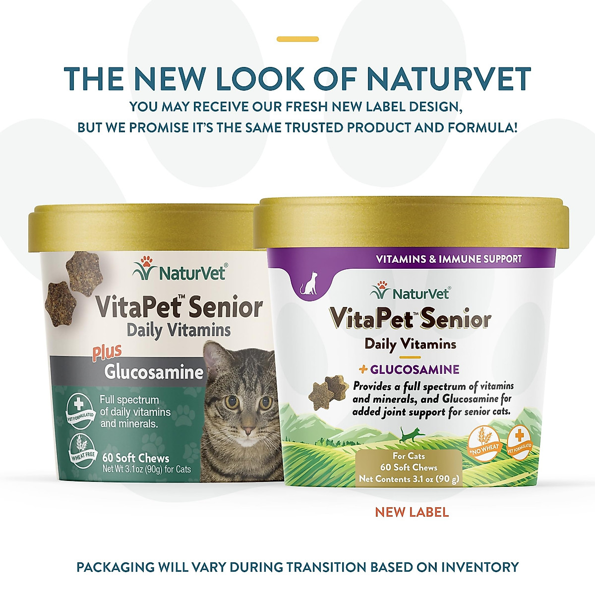 NaturVet VitaPet Senior Daily Vitamins for Cats Plus Glucosamine, Specifically Formulated to Provide Essential Minerals, 90 g, 60 Count