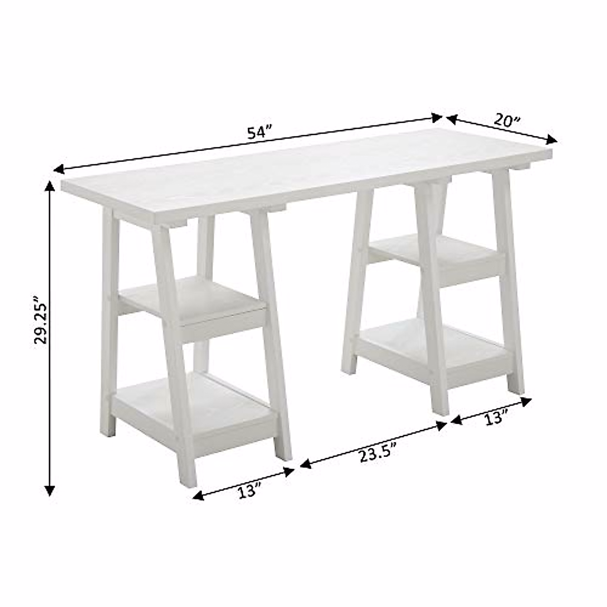 Convenience Concepts Designs2Go Double Trestle Desk with Shelves, White