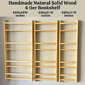 Furpinea Handmade Natural Wood 4 Tier Montessori Wall Mounted Kids Wide Book Shelf for Nursery (Narrow 13" Width, Natural)