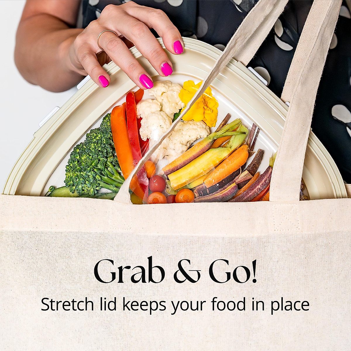 Crudités 4-Pack Portable Snack Tray | Food Containers with Reversible Stretch Lid | BPA-Free, Reusable, Freezer & Dishwasher Safe | Meal-Prep, Charcuterie, Salads, Picnic, Travel (1, Square)