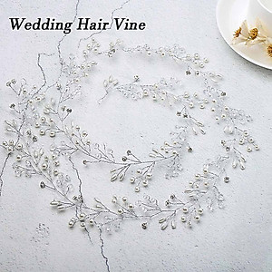 GENBREE Bride Pearl Wedding Hair Piece Rhinestone Hair Vine Bridal Headpiece Silver Hair Accessories for Women (19.7in) (A-Silver)