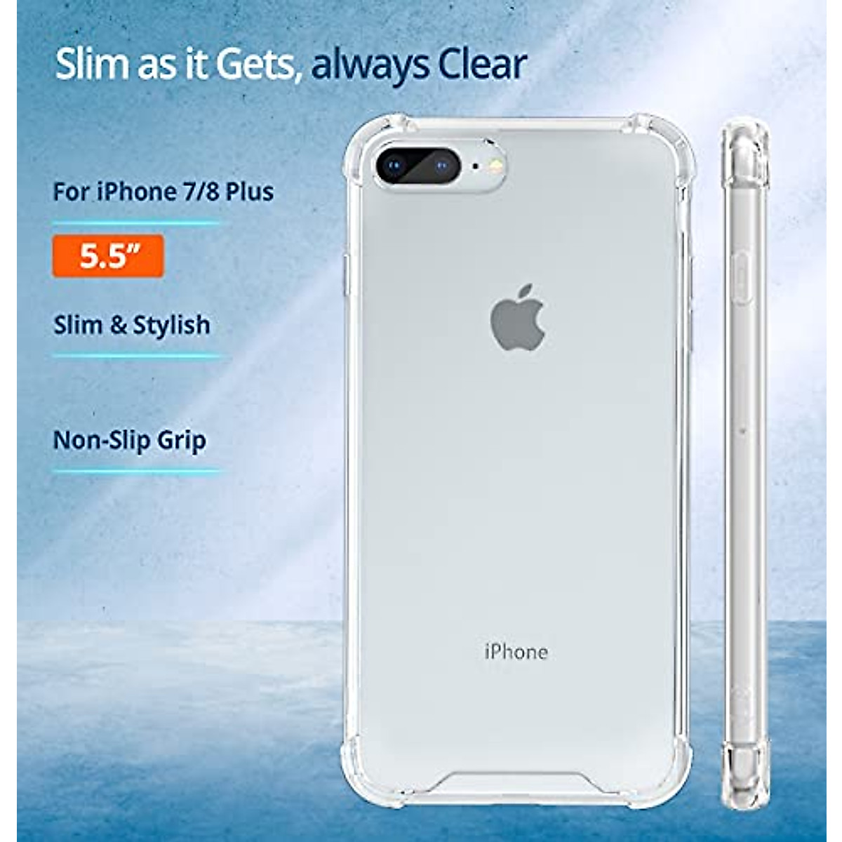 Orase Ultra Clear Series for iPhone 8 Plus Case & iPhone 7 Plus Case - Slim Fit - Shockproof - Not Yellowing - Hard Back Cover - Protective Clear Case for iPhone 8 Plus Phone Case