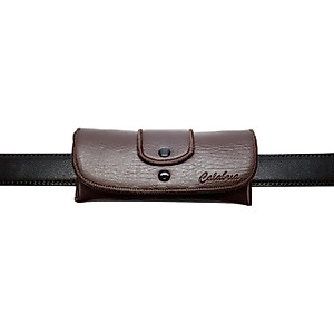Calabria Double Snap Belt Loop Eyeglass Case Brown PU Leather Vintage Old School Eye Glasses Pouch Semi-Hard Sunglass Holder