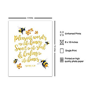 Honey Bee Decor - Bee Wall Decor - Bee Wall Art - Inspirational Religious Wall Decor - Proverbs Bible Study - Christian Gifts for Women - Bible Verses Wall Decor - Spiritual Holy Scriptures Wall Art