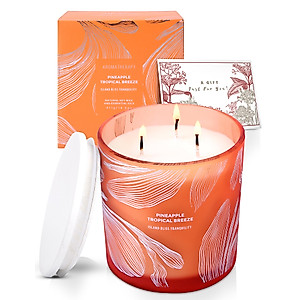 Pineapple Tropical Breeze 3 Wick Candle Large - Highly Scented Candle for Home 14.5 oz - Soy Candle - Home Fragrance Candles - Aromatherapy Relaxing Candle - Pineapple Paradise Candle for Men & Women