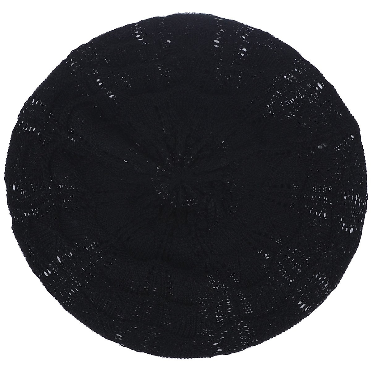 BYOS Chic Parisian Style Soft Lightweight Crochet Cutout Knit Beret Beanie Hat (2-Pack Wavy Stripes Charcoal Gray & Black)