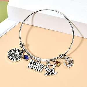 Navy Mom Gifts Bracelet Proud Navy Mom Charm Bracelets for Women I Love My Sailor Charm Bangle Christmas Birthday Mother's Day Jewelry Gifts US Pride Navy Mom Gift