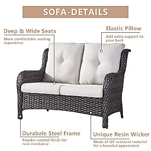 HUMMUH Outdoor Loveseat Sofa 2-Seat PE Rattan Patio Love Seat with Cushions,Deep Seat High Curved Back Armset Sectional Couch for Patio,Garden,Yard,Porch