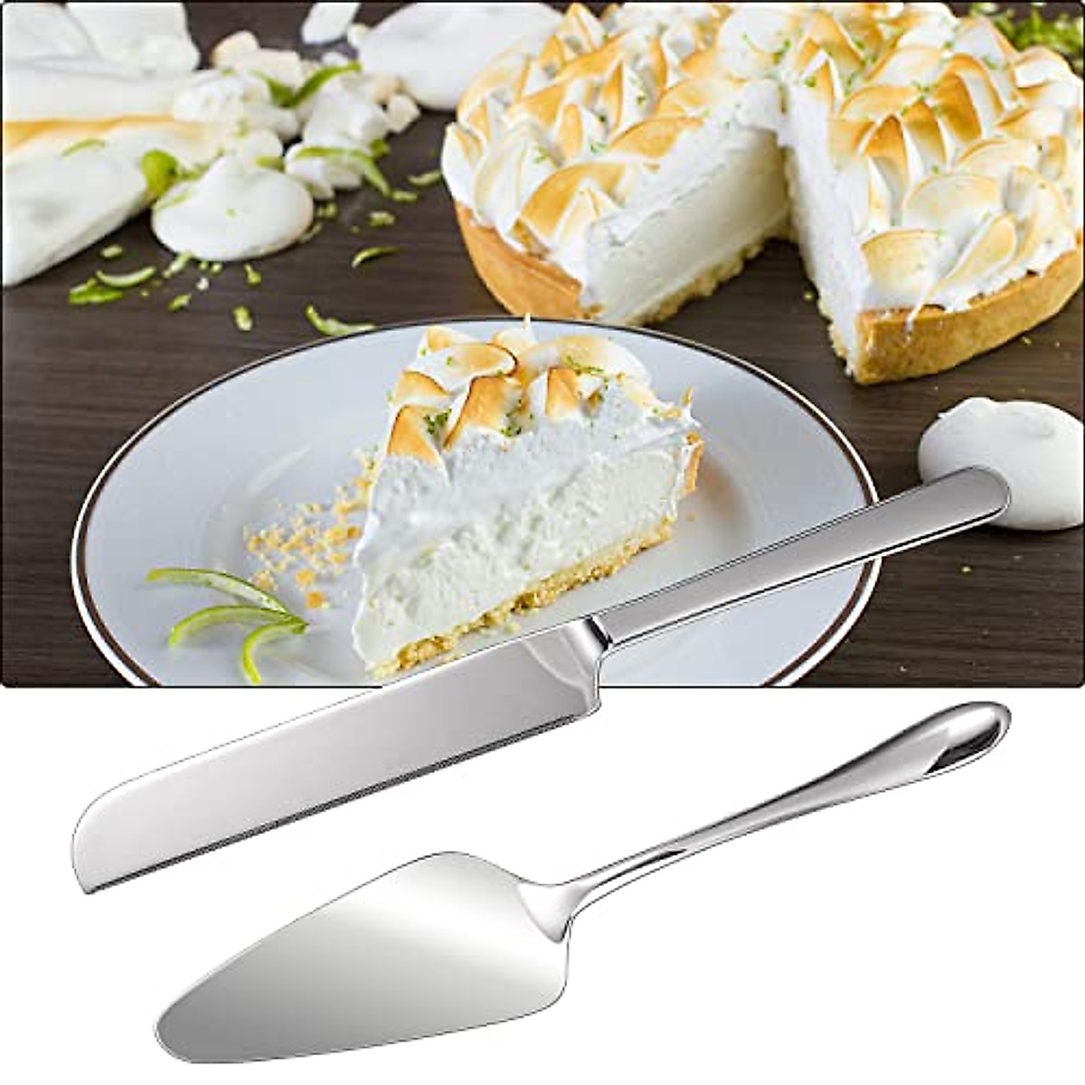 KSENDALO Elegant Wedding Cake Knife Server Set Stainless Steel Pie Cutter Utensils Wedding Party Celebration Home Use Cake Cutting Set( Silver)