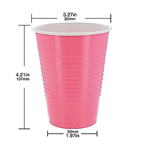 Party Hotteron [50 Count - 12 oz] Disposable Plastic Party Cups 12 oz Pink Red Black 50 Count Plastic Drinking Cups for Party (Pink, 50)