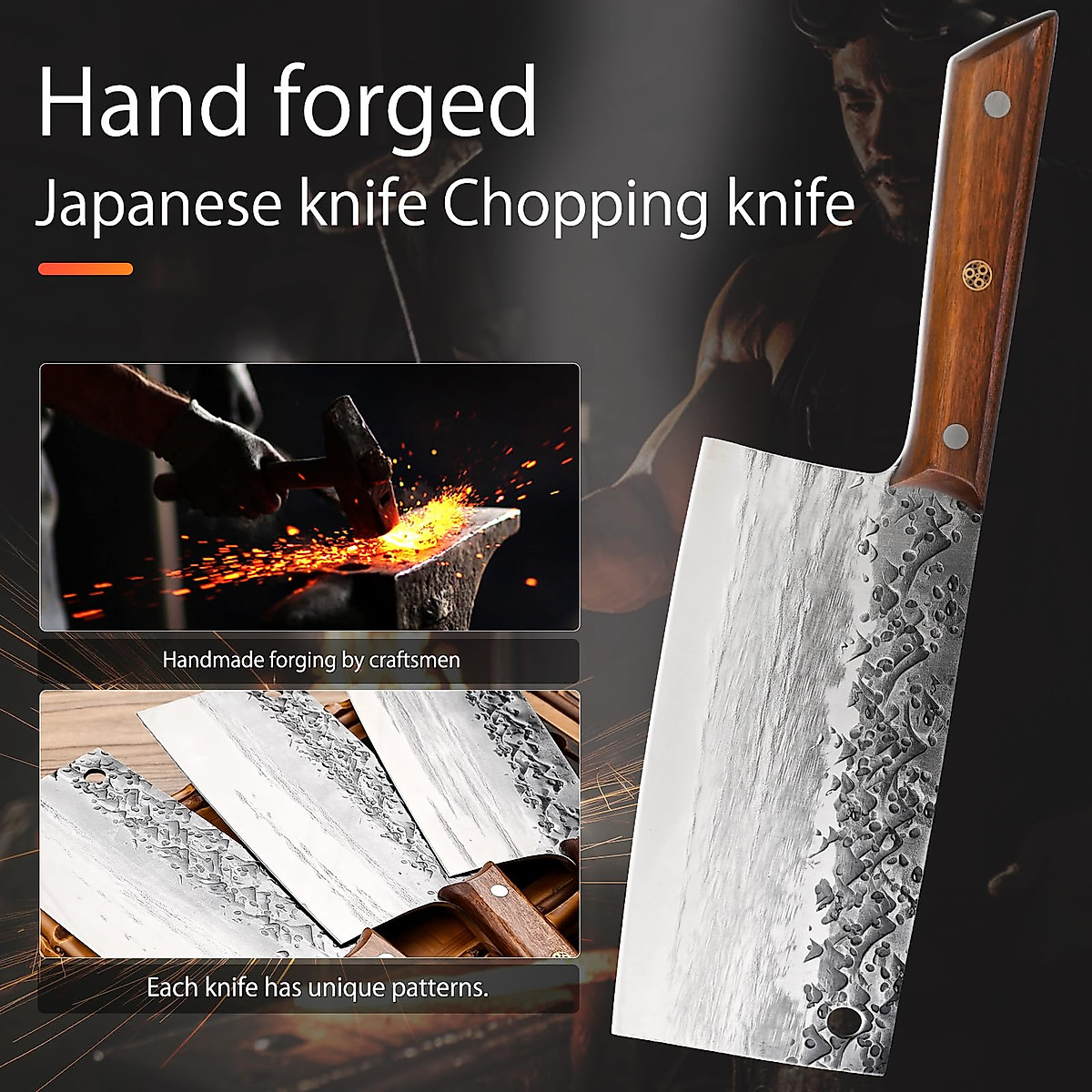 Professional Hand Forged Cleaver Knife Japanese 7 inch Kitchen Knives Super Sharp High Carbon Stainless Steel Chefs Knife Comfortable Cocobolo Wooden Handle with Gift Box