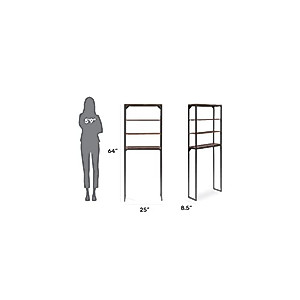 Home Styles Barnside Metro Gray Bathroom Shelf with Two Adjustable Shelves, Brushed Pine Veneer Shelves, and Powder Coated Metal Frame