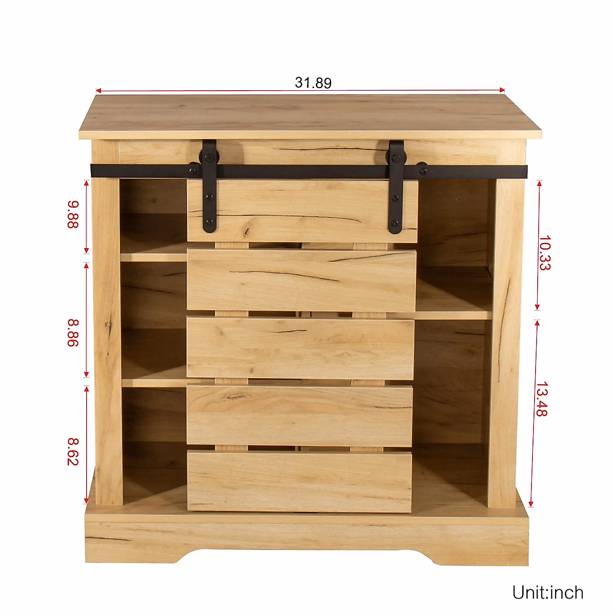 IULULU Buffet Cabinet, Wooden Accent Sideboard with Sliding Barn Door and Interior Shelves for Hallway, Kitchen, Living Room, Bedroom Table, Natural