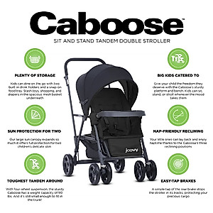Joovy Caboose Sit and Stand Double Stroller with Rear Bench and Standing Platform, 3-Way Reclining Seats, Optional Rear Seat, and Universal Car Seat Adapter (Amber)