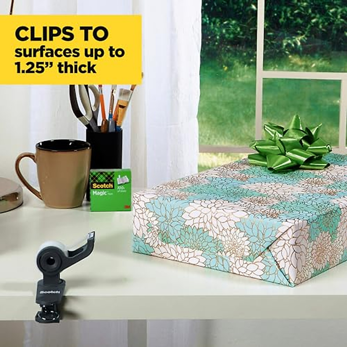 Scotch Brand Clip & Twist Tape Dispenser, Great for Gift Wrapping, Clips to Desks, Tables, Easy Charcoal Gray, 3-Pack (C19-3PK-SIOC)