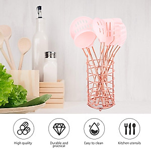 Hemoton Kitchen utensil crock Utensil Bucket Stainless Steel Utensil Cutlery Holder Utensil Storage Organizer Kitchen Countertop for Dinner spatula holder Table cooking utensil holder