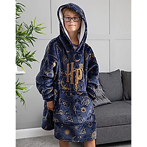 Harry Potter Girls Wearable Blanket Hoodie | Childrens Hooded Sherpa Fleece Pullover HP Hogwarts | Kids Sherpa Lined