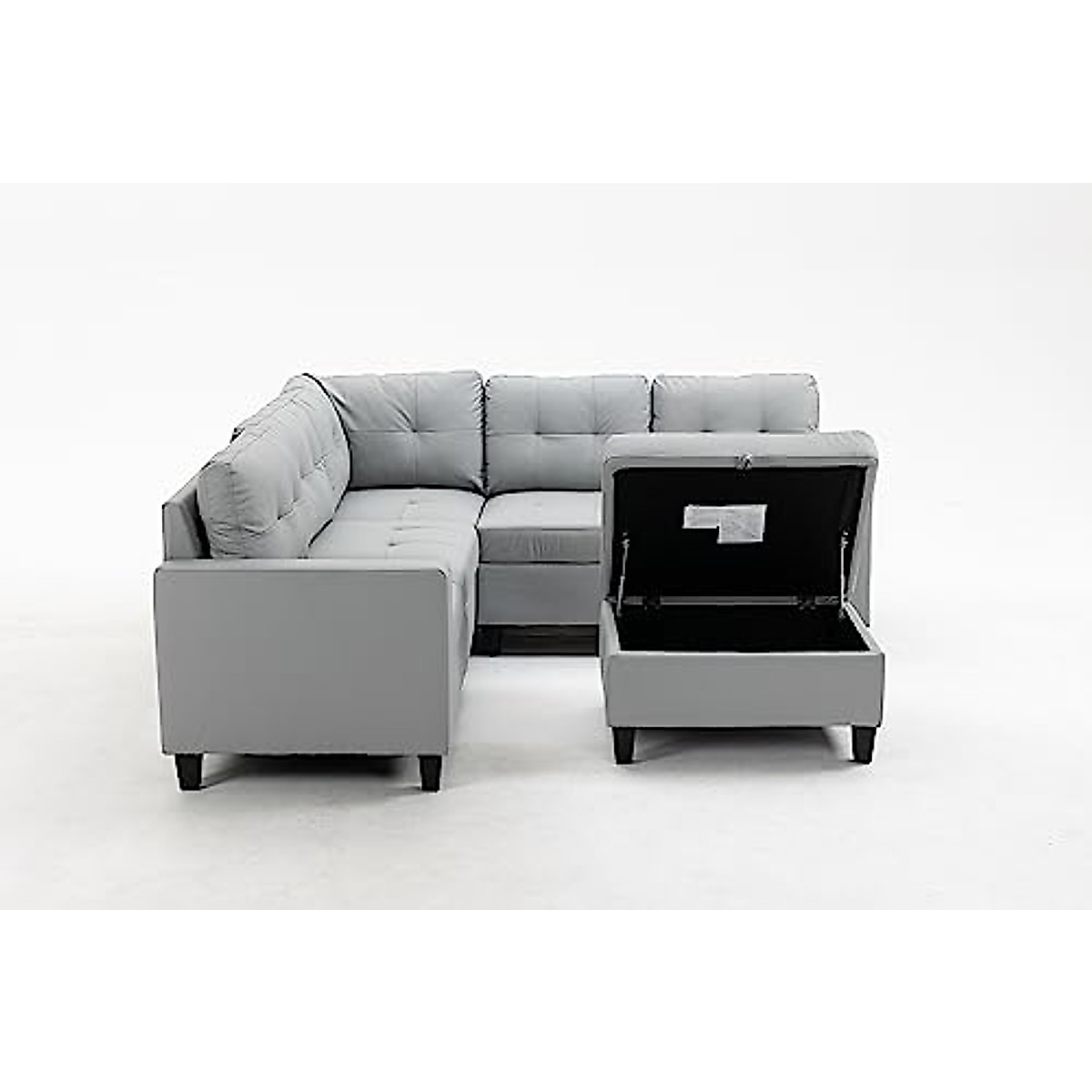 ERYE L-Shaped 5 Seaters Free Combined Couch for Home Apartment Office Living Room Set, Modular Corner Sectional Sofa with Cushions and Storage Ottoman,Easy to Assemble & Save Space, Gray PU