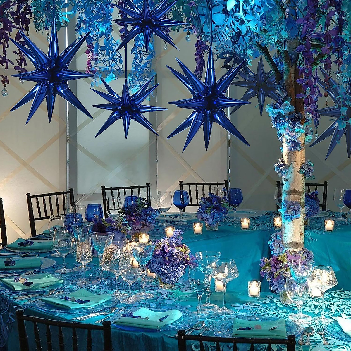 TONIFUL 8 Pcs Navy Blue Star Foil Balloons Large Star Balloons Blue Explosion Star Mylar Balloons for Party Backdrop Christmas New Year Birthday Wedding Baby Shower Anniversary Photo Booth Supplies