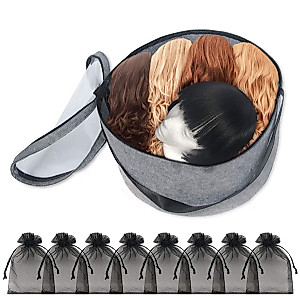 TreeHouse London XL Breathable Felt Wig Storage Travel Case & Yarn Storage Bag, Collapsible Container & Lid, 11" High, Wig Holder Case for Men & Women, Cosmetic Closet Organizer Bag