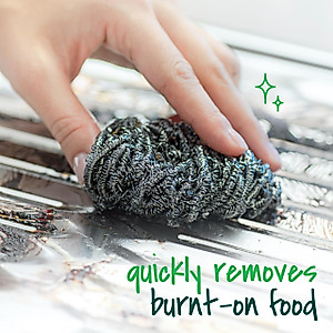 Scotch-Brite Stainless Steel Scrubbers, Ideal for Cast Iron Pans, Powerful Scrubbing for Stubborn Messes, 3 Scrubbers