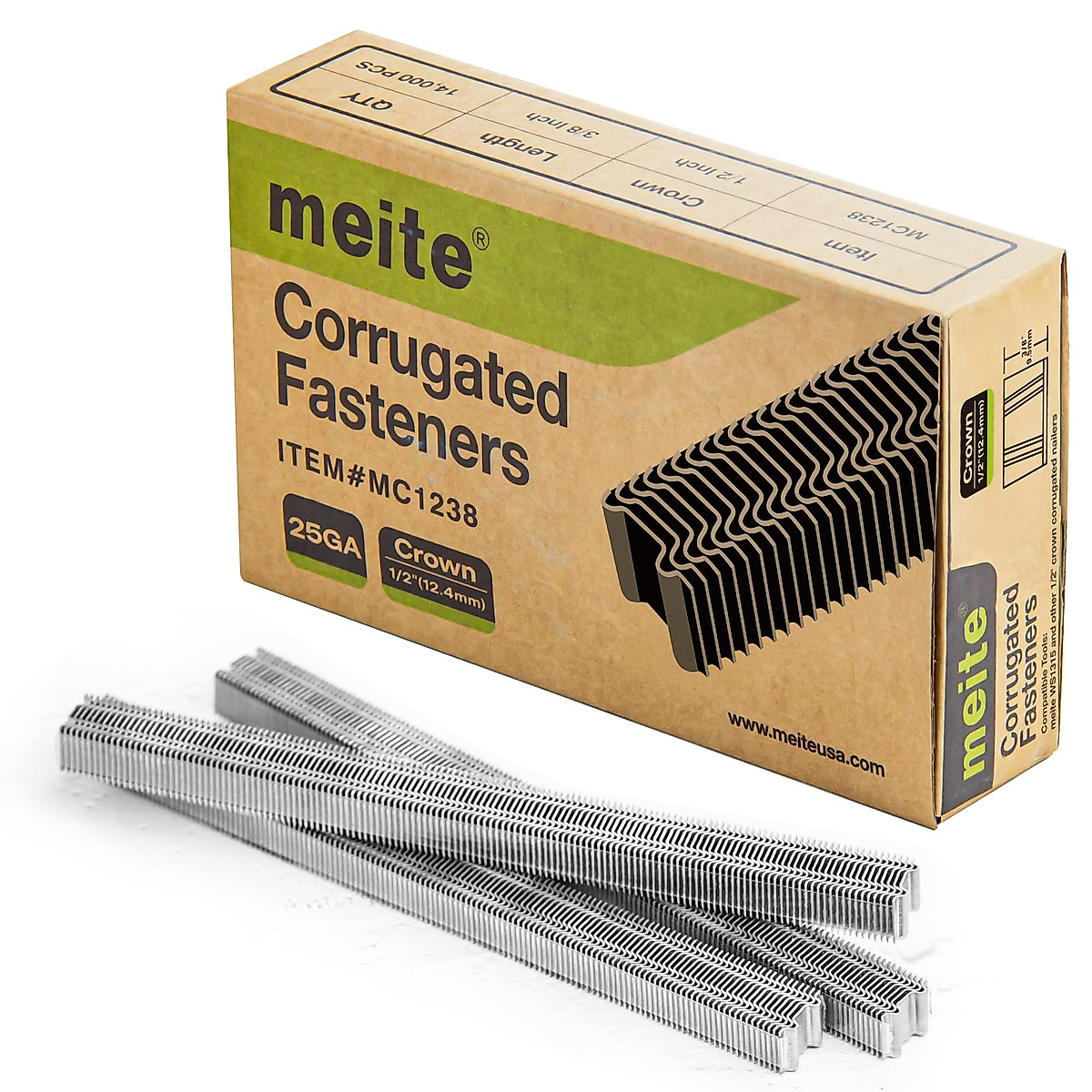 meite MC1238 1/2-Inch Crown Wide by 3/8-Inch Length Micro Corrugated W Fastener Staples 14,000 Pieces/Case
