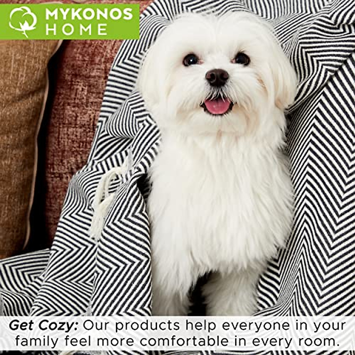 Mykonos Home Throw Blanket for Couch - 100% Pure Turkish Cotton Knitted Blanket with Tassels, Cozy, Lightweight, Eco-Friendly, Soft Blankets for Chair, Bed, Authentic Boho Warm Blanket 51x60 in